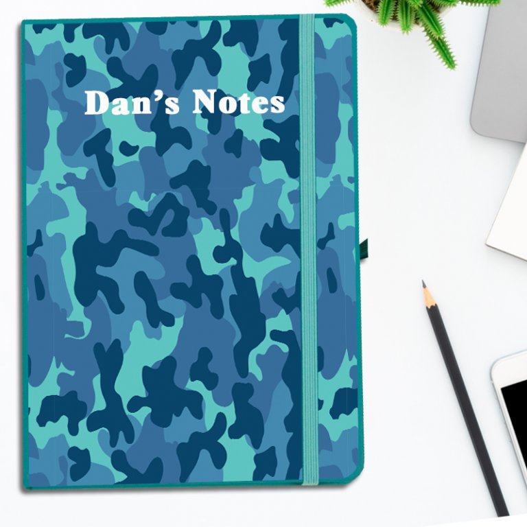 A5 Mole Notebook with Pen - Camo Blue Personalised - Add a Personal Touch
